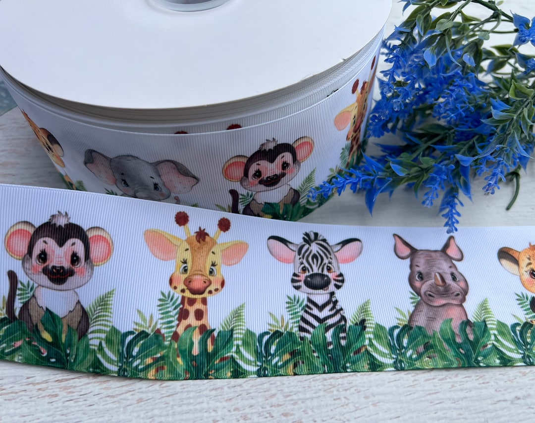 3” 1 1/2” Safari Animals Jungle Grosgrain Ribbon 3 Yards Safari Ribbon ...