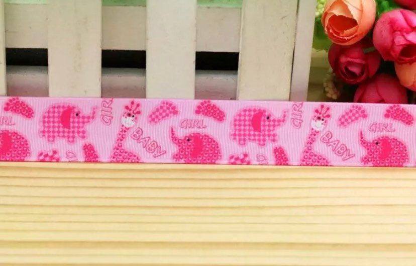7/8" Pink Elephant Grosgrain Ribbon Elephant Baby Shower Ribbon Pink ...
