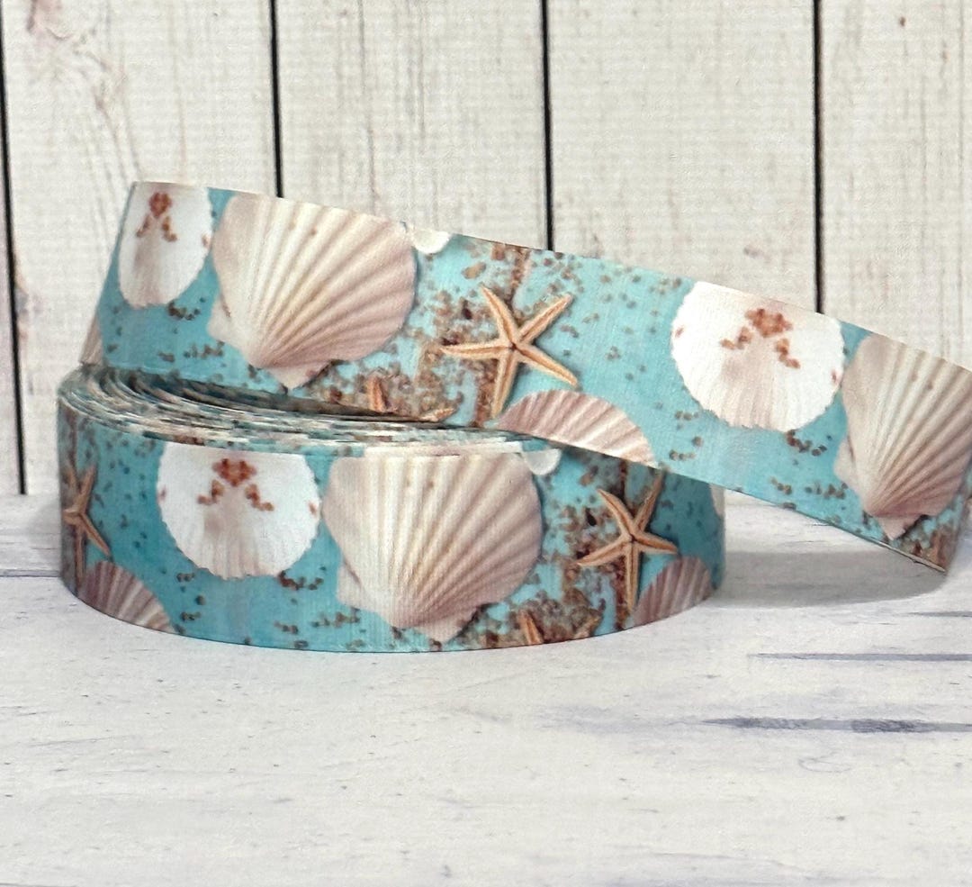 7/8” 1 1/2” Sea Shells , Starfish, Beach Grosgrain Ribbon 3 Yards Ocean ...