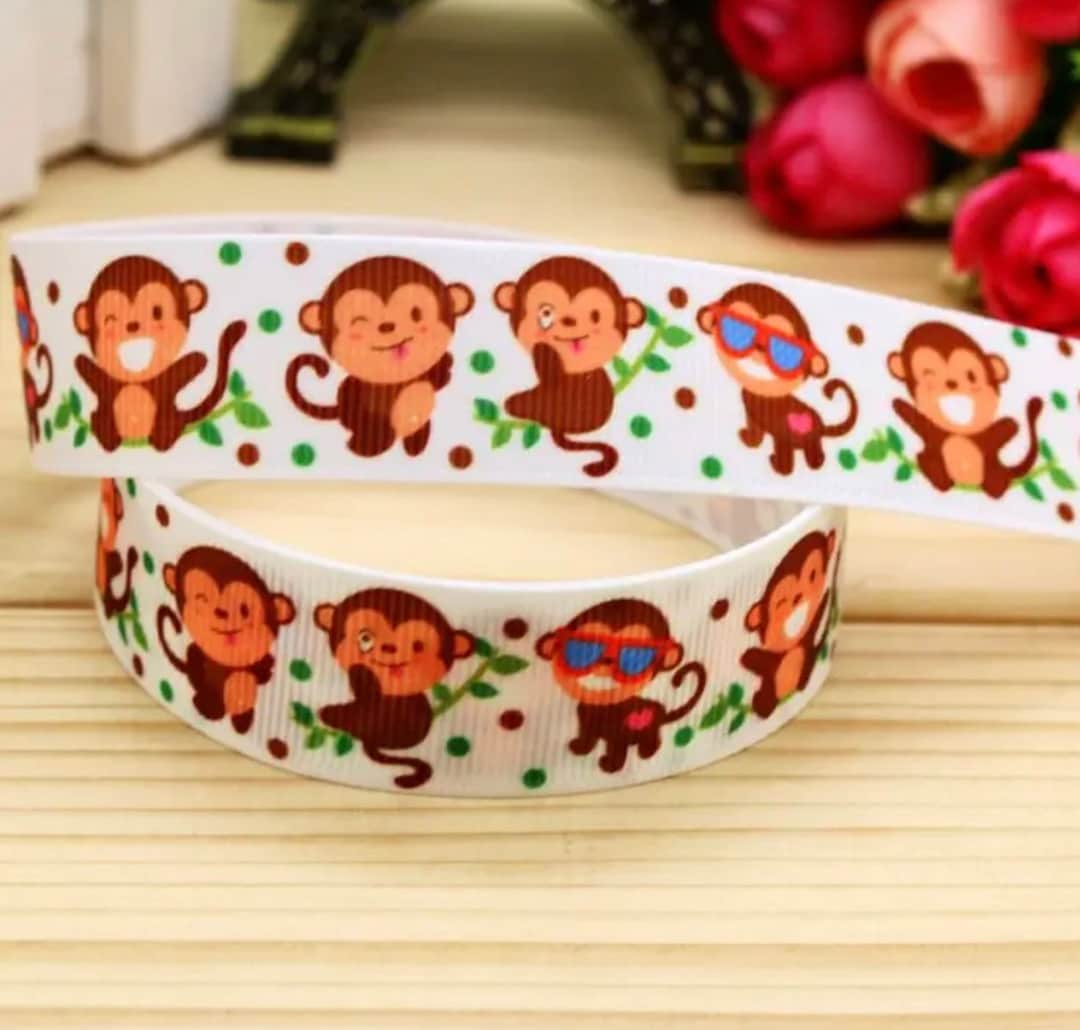7/8” Monkey Grosgrain Ribbon 3 Yards Monkey Ribbon - Etsy