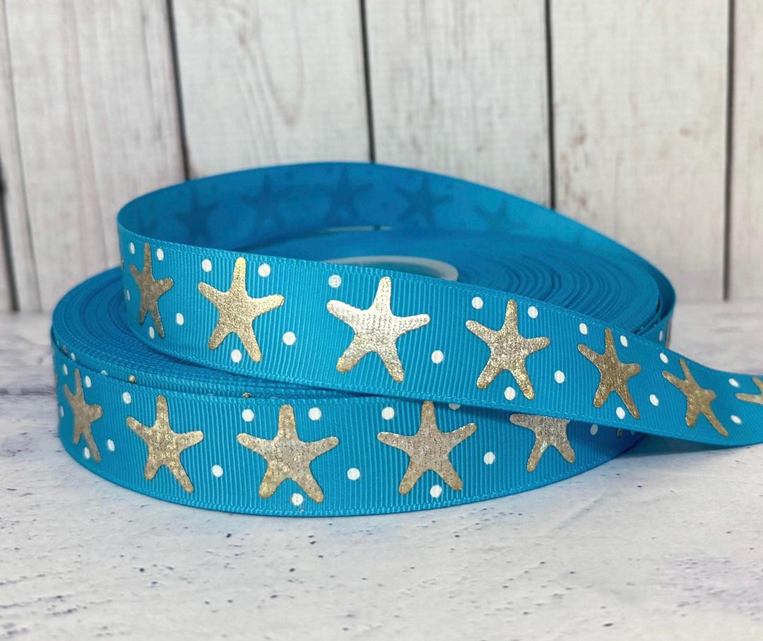 3 Yards 7/8" Star Silver Foil Ribbon, Starfish Grosgrain Ribbon, Under ...