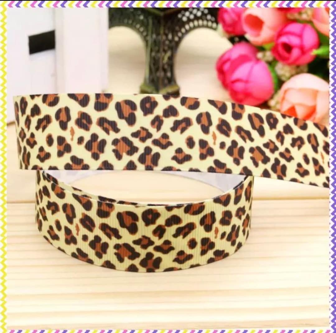 7/8 Leopard Printed Grosgrain Ribbon 3 yards Leopard ribbon Animal ...