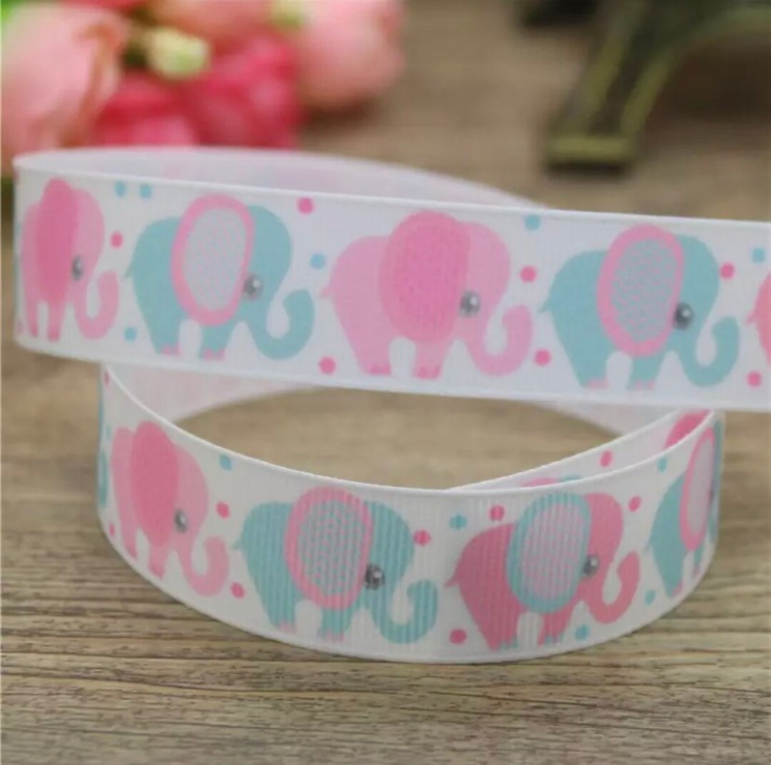 7/8" Pink Blue Elephant Grosgrain Ribbon Elephant Baby Shower Ribbon ...
