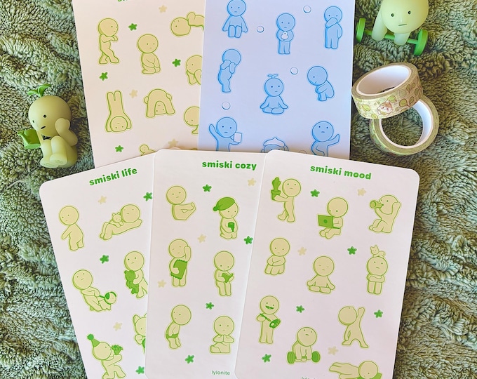 Little Green Guys Smiski Style Matte Vinyl Stickers | Cute Silly Decals ...