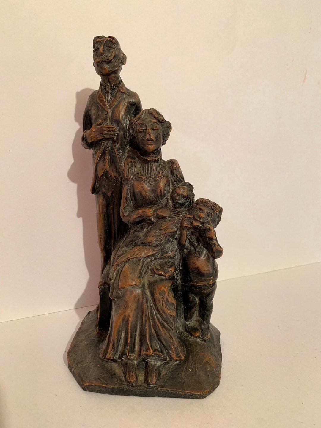 Vintage Statue Family Together Parents With Children Carved Sculpture ...