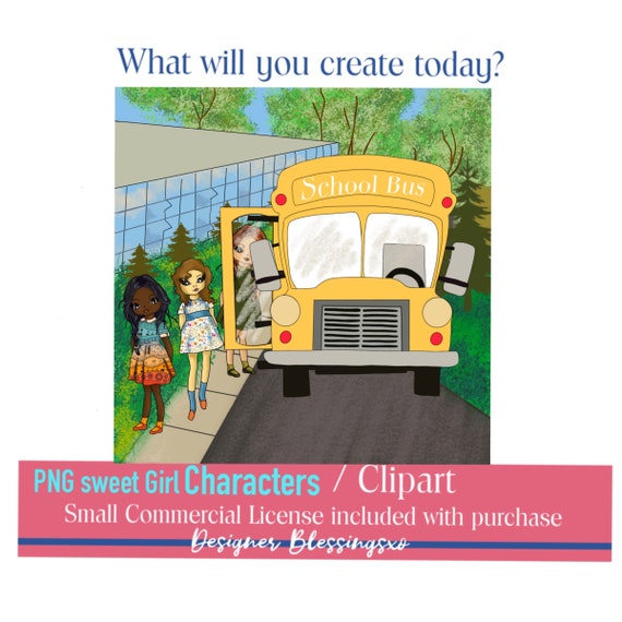 School Scene Girl Clipart Bus Clipart Back to School | Etsy