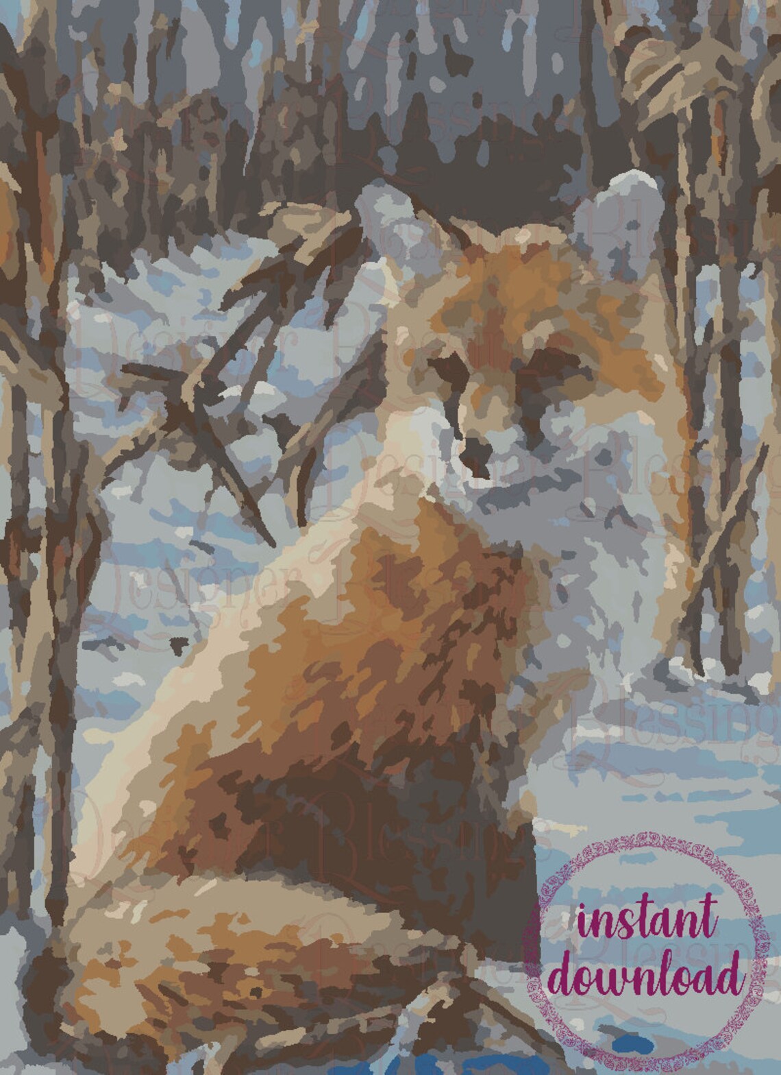 Woodland Fox Paint by Number COMPLETED Nursery Decor Instant Download ...