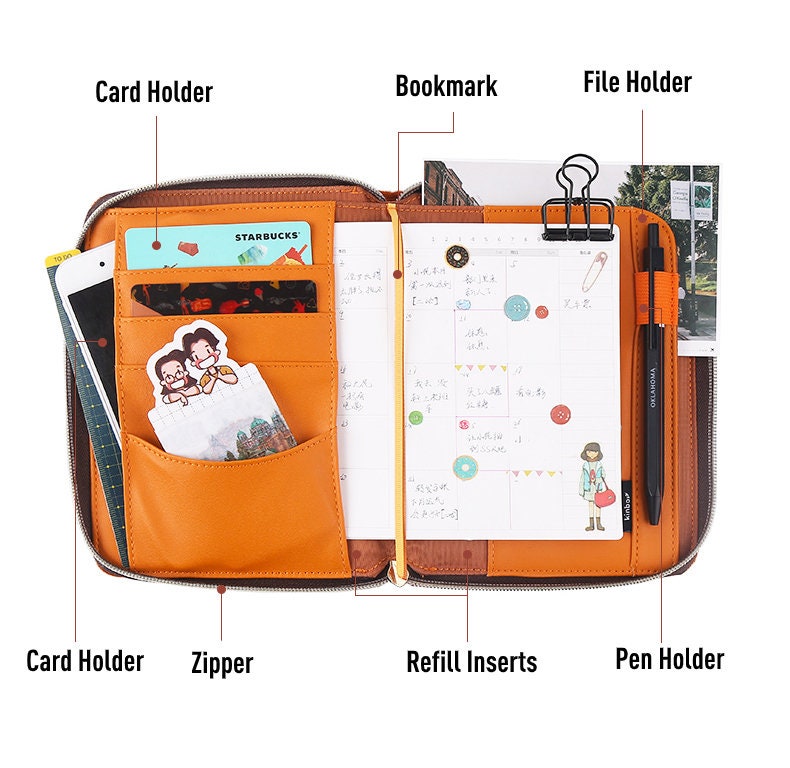 A6 Zippered Planner Case and Journal With Cotton + PU Leather Cover and ...
