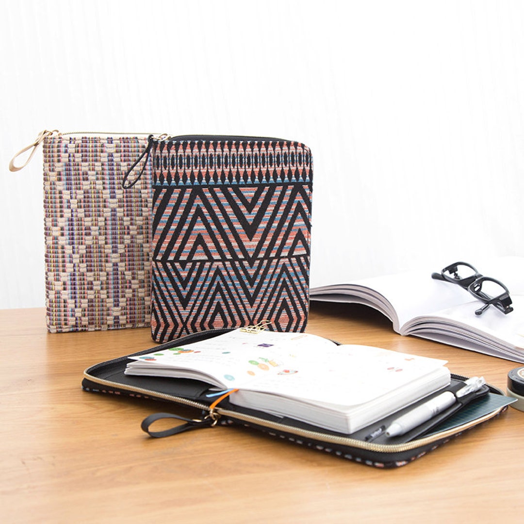 A6 Zippered Planner Case and Journal With Cotton + PU Leather Cover and ...