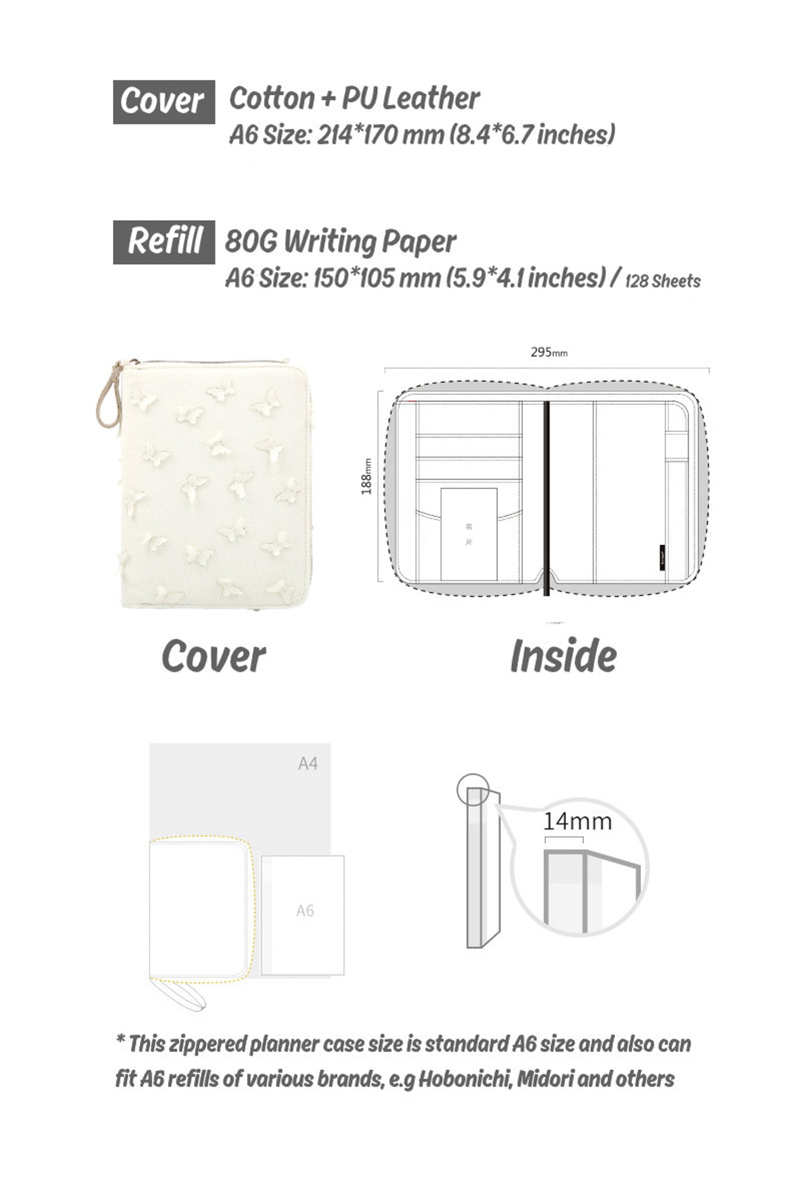 A6 Zippered Planner Case and Journal With Cotton PU Leather | Etsy