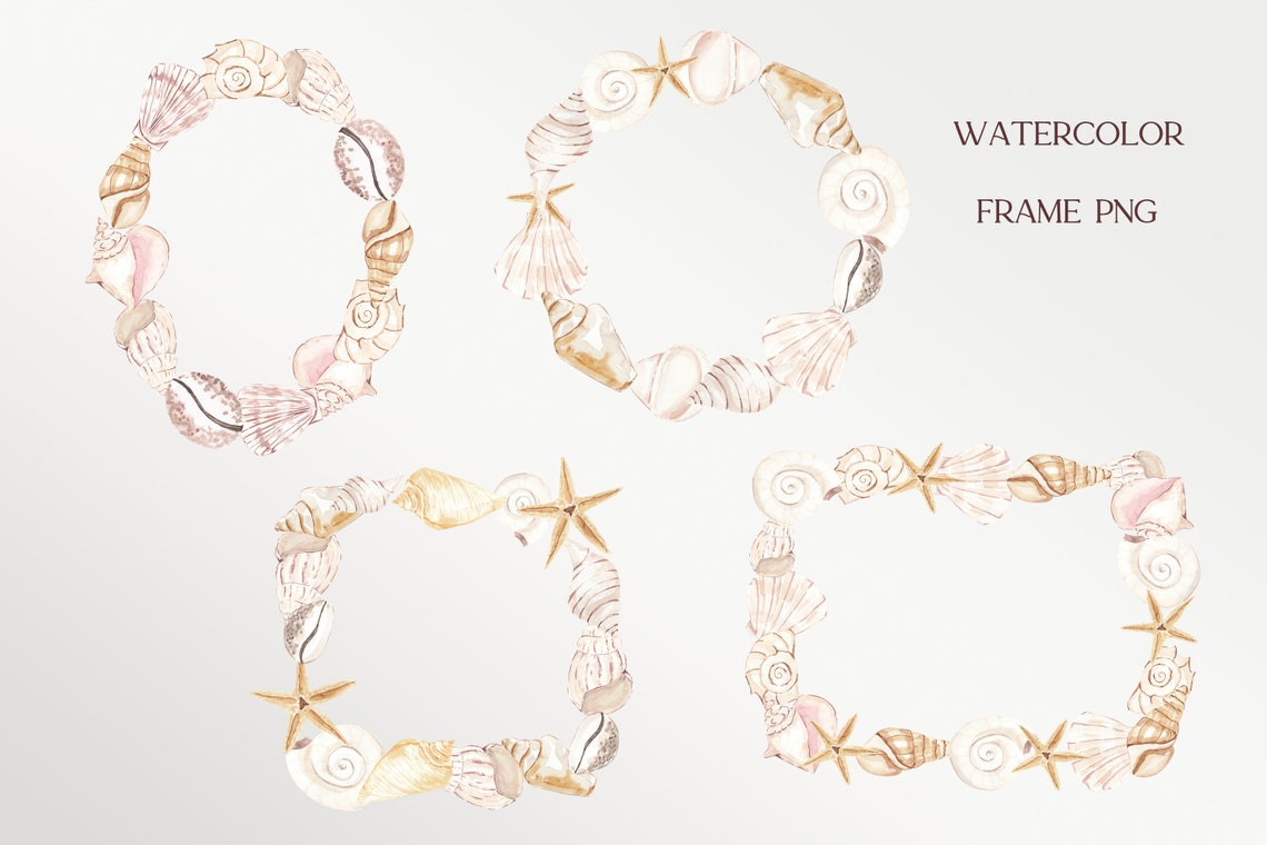 Seashell Frame Clipart Sea Frame Ocean Clipart Wedding | Etsy