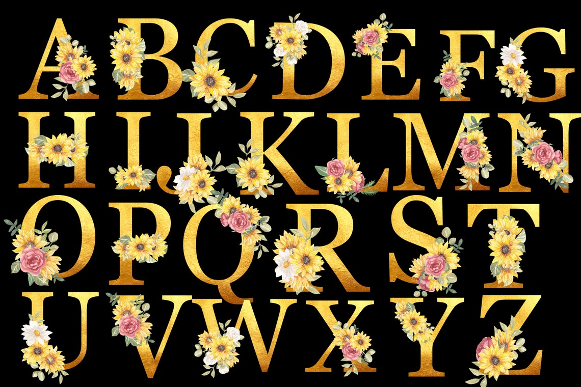 Sunflower alphabet floral alphabet and numbers sunflowers | Etsy