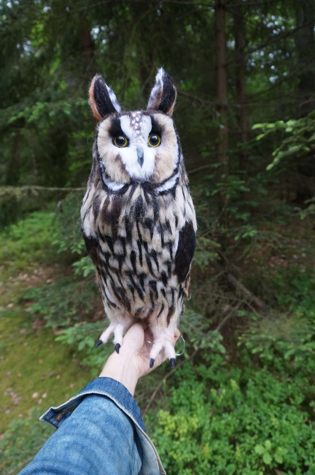 Long-eared Owl, OOAK Owl, Realistic Bird Sculpture, Woodland Decor, Owl ...