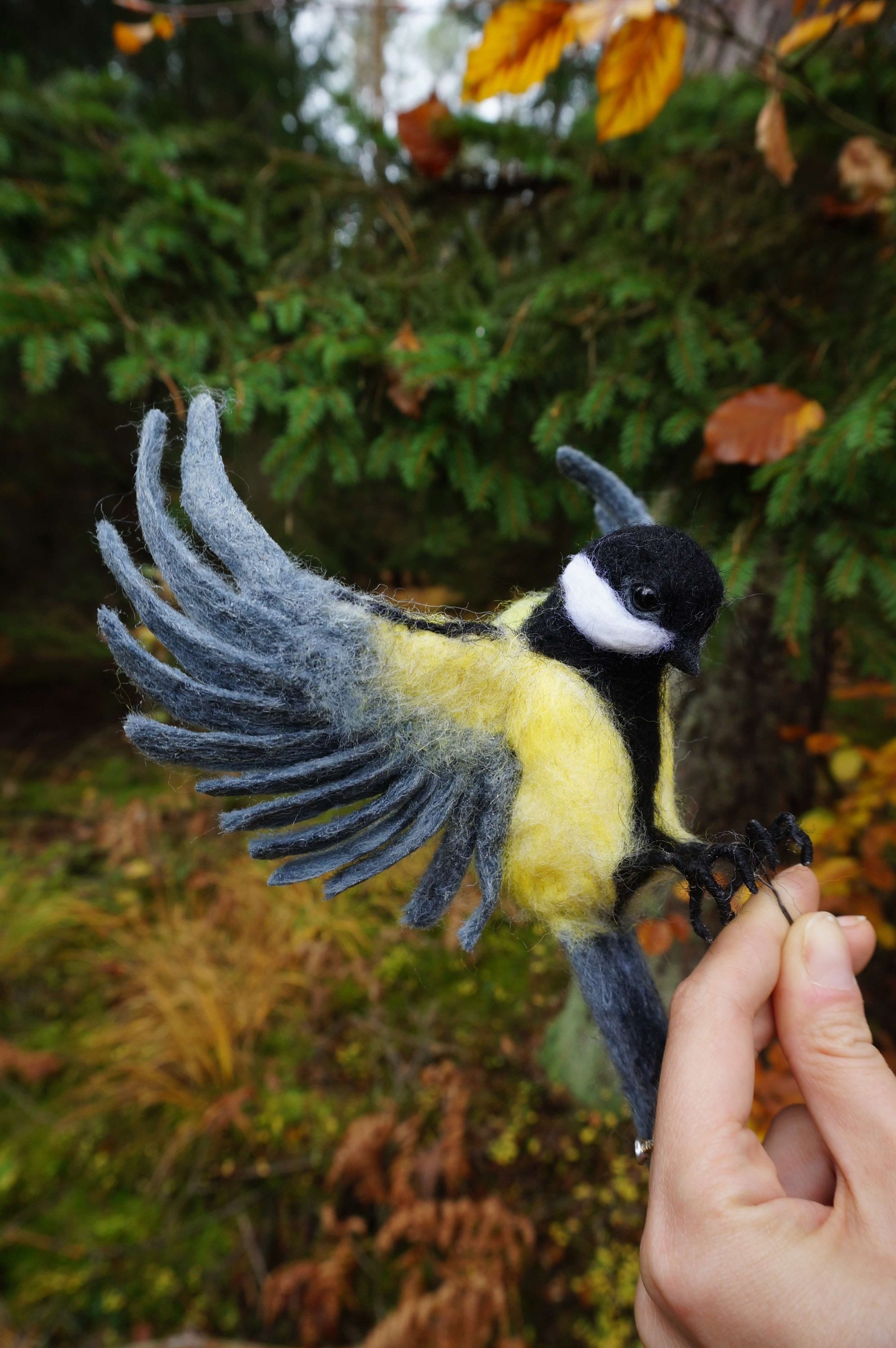 Flying Tit Figurine, Small Bird in Flight, OOAK Bird, Woodland Decor ...