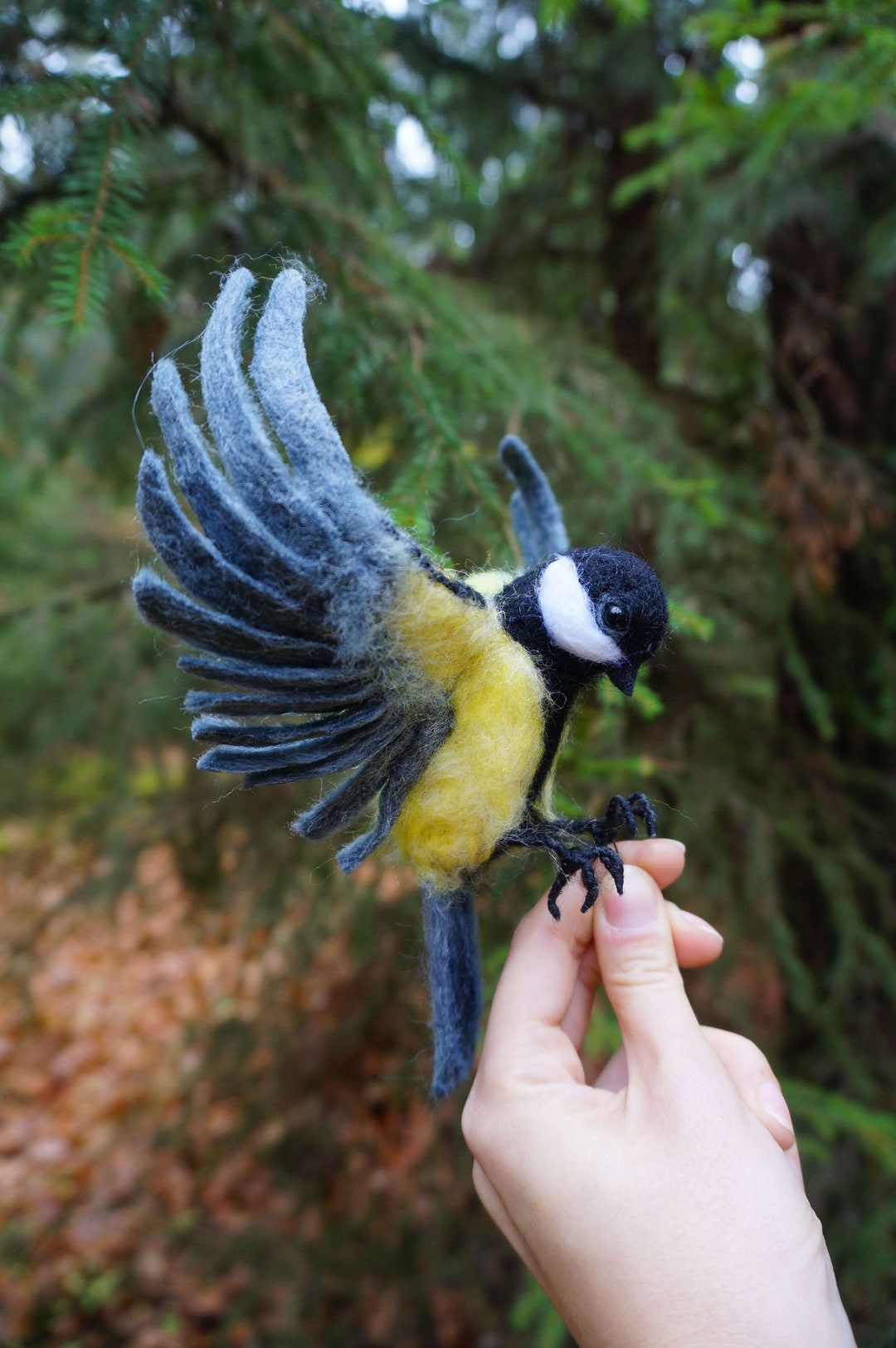 Flying Tit Figurine, Small Bird in Flight, OOAK Bird, Woodland Decor ...