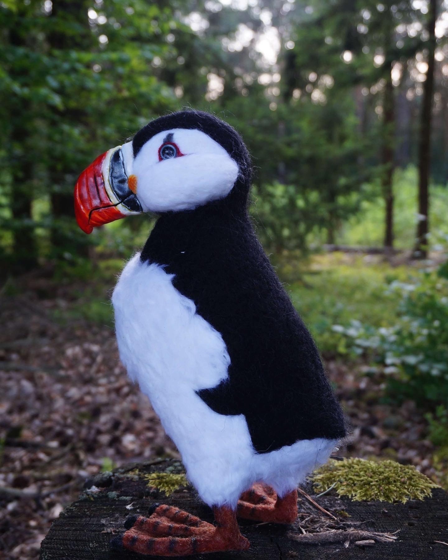 Igła filcowana rzeźba maskonura, realistyczna figurka ptaka, ooak ...