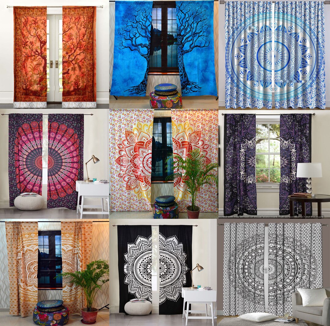 Indian Bohemian Window Curtain Mandala Tapestry Decor Throw Cotton ...