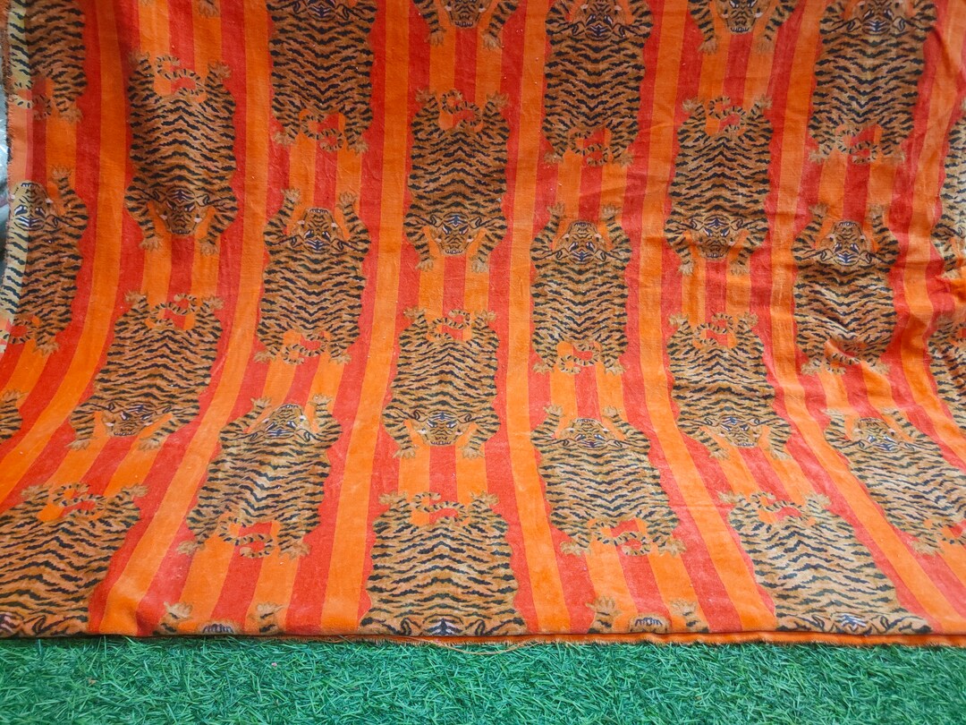 Velvet Fabric Tiger Print Velvet Indian Velvet Print Yellow Colored ...