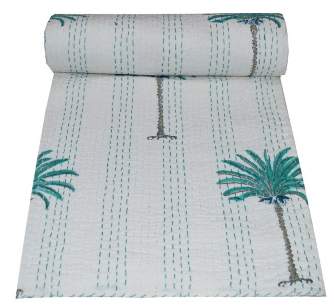 Indian Hand Block Print Palm Tree 100% Cotton Twin /queen Size ...