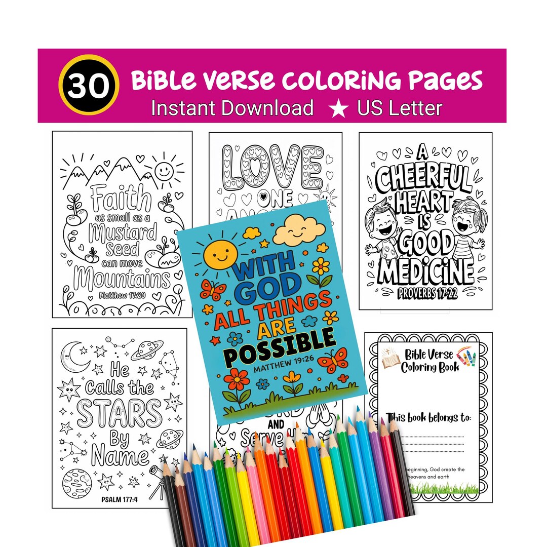 30 Bible Verse Coloring Pages: Christian Kids Activity (PDF) - Etsy