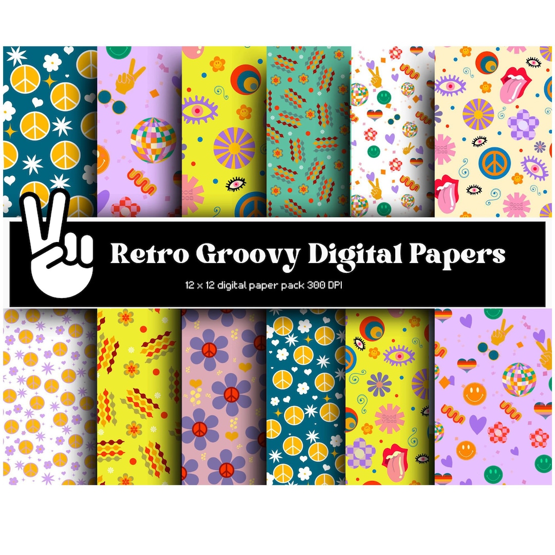 Retro Groovy Digital Papers, 70s Background, Vintage Papers, Instant ...
