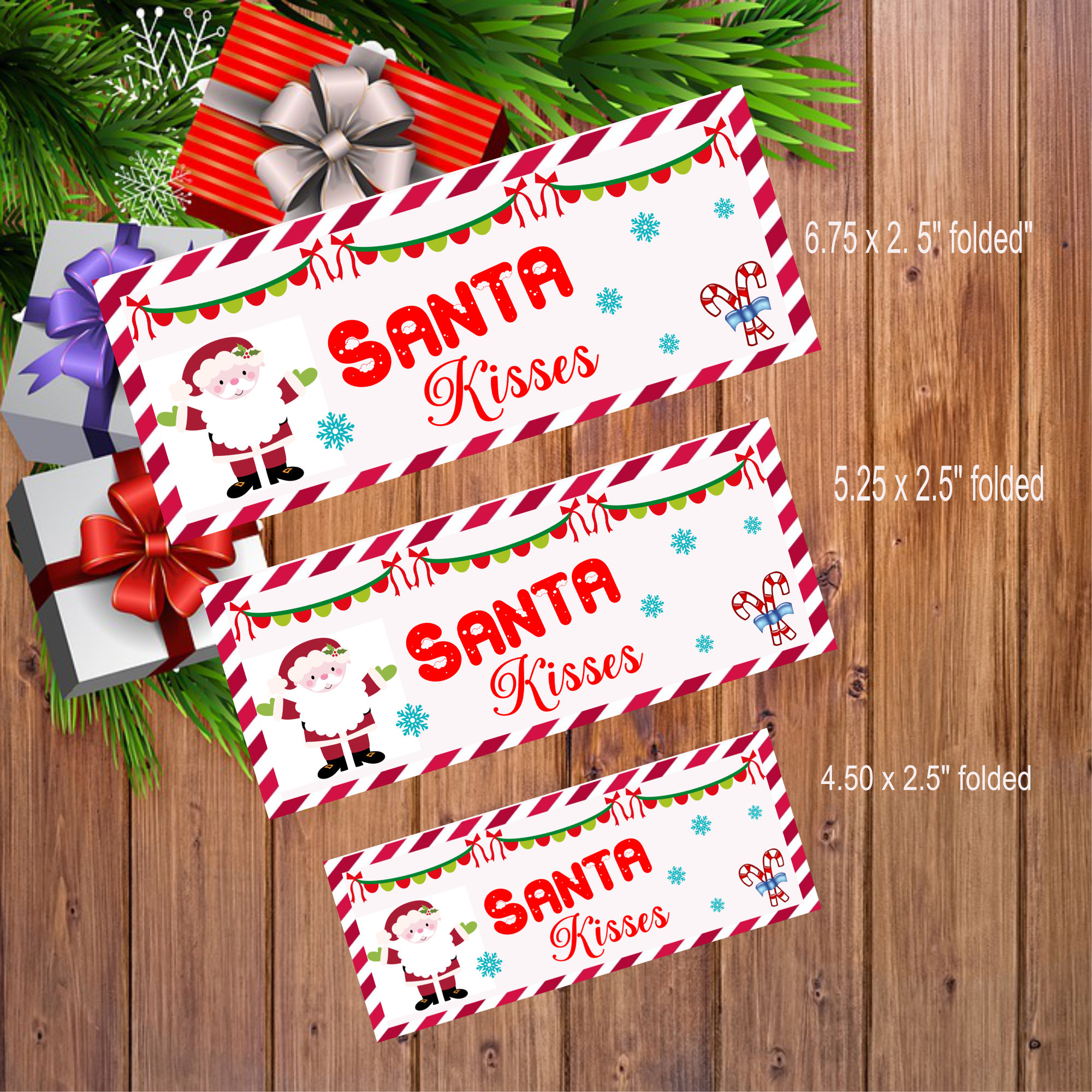 Santa Kisses Christmas Treat Bag Topper, Christmas Bag Topper, Kisses ...