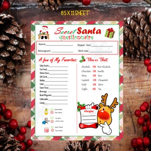Secret Santa Reindeer Questionnaire Kit Printable -PDF Instant Download ...