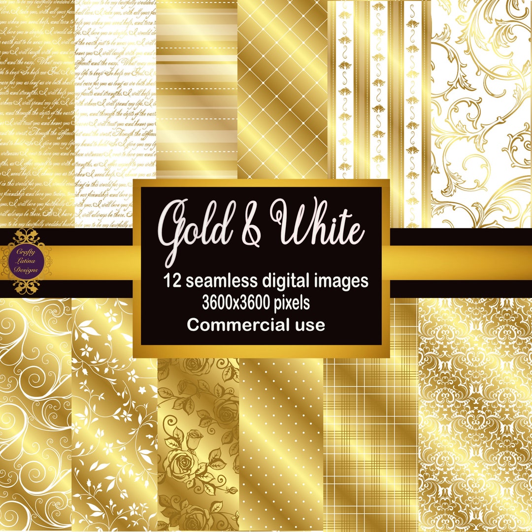 Gold & White Digital Papers, Seamless Gold Textures, Gold Background ...