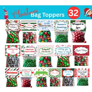 32 Christmas Treat Bag Toppers: Printable Goody Bag Decorations ...