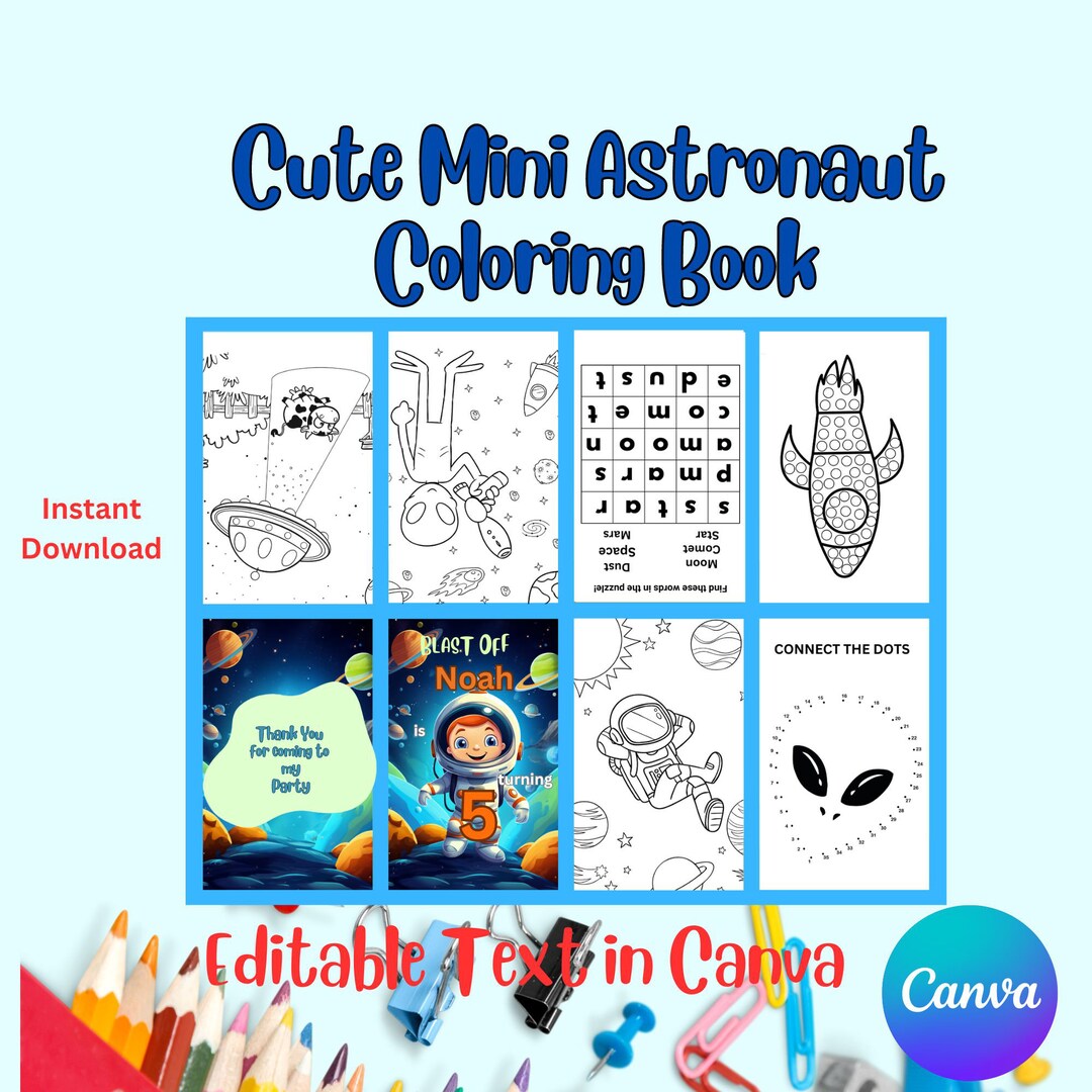 Astronaut Editable Mini Coloring Book for Kids| Party Favor | Kids ...