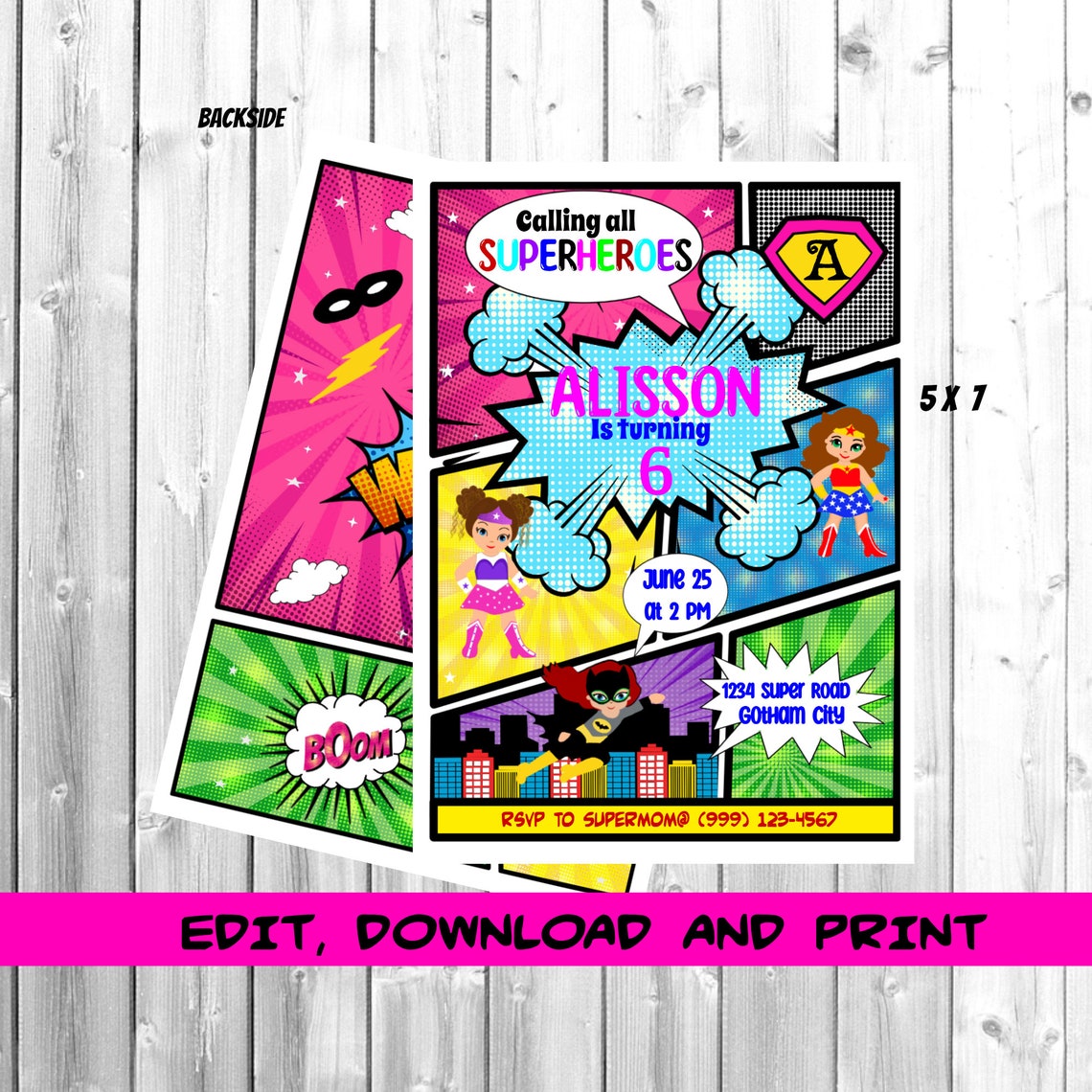 Superhero Party Invitation, Editable Superhero Birthday Party ...