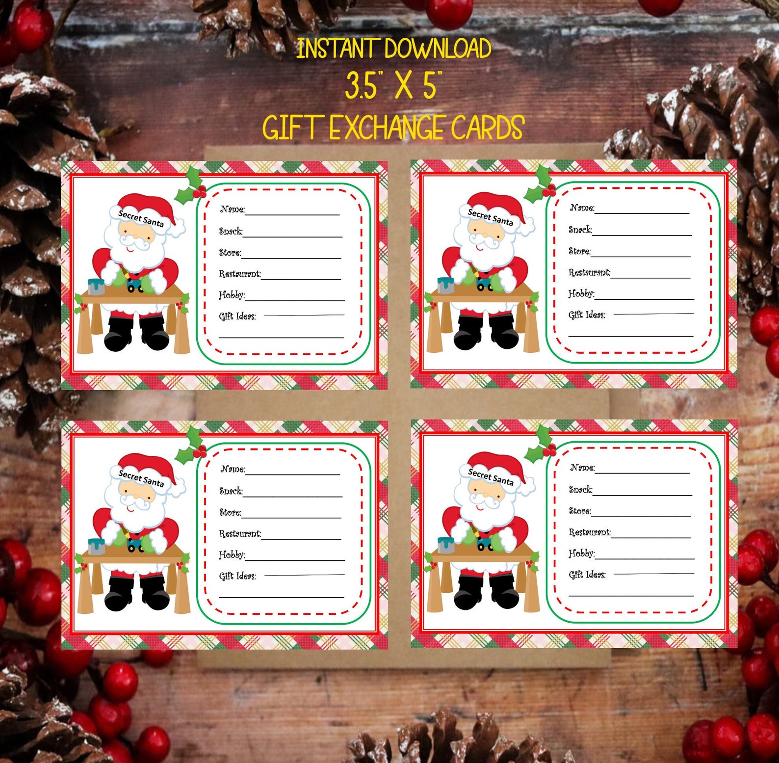 Secret Santa Reindeer Questionnaire Kit Printable -PDF Instant Download ...