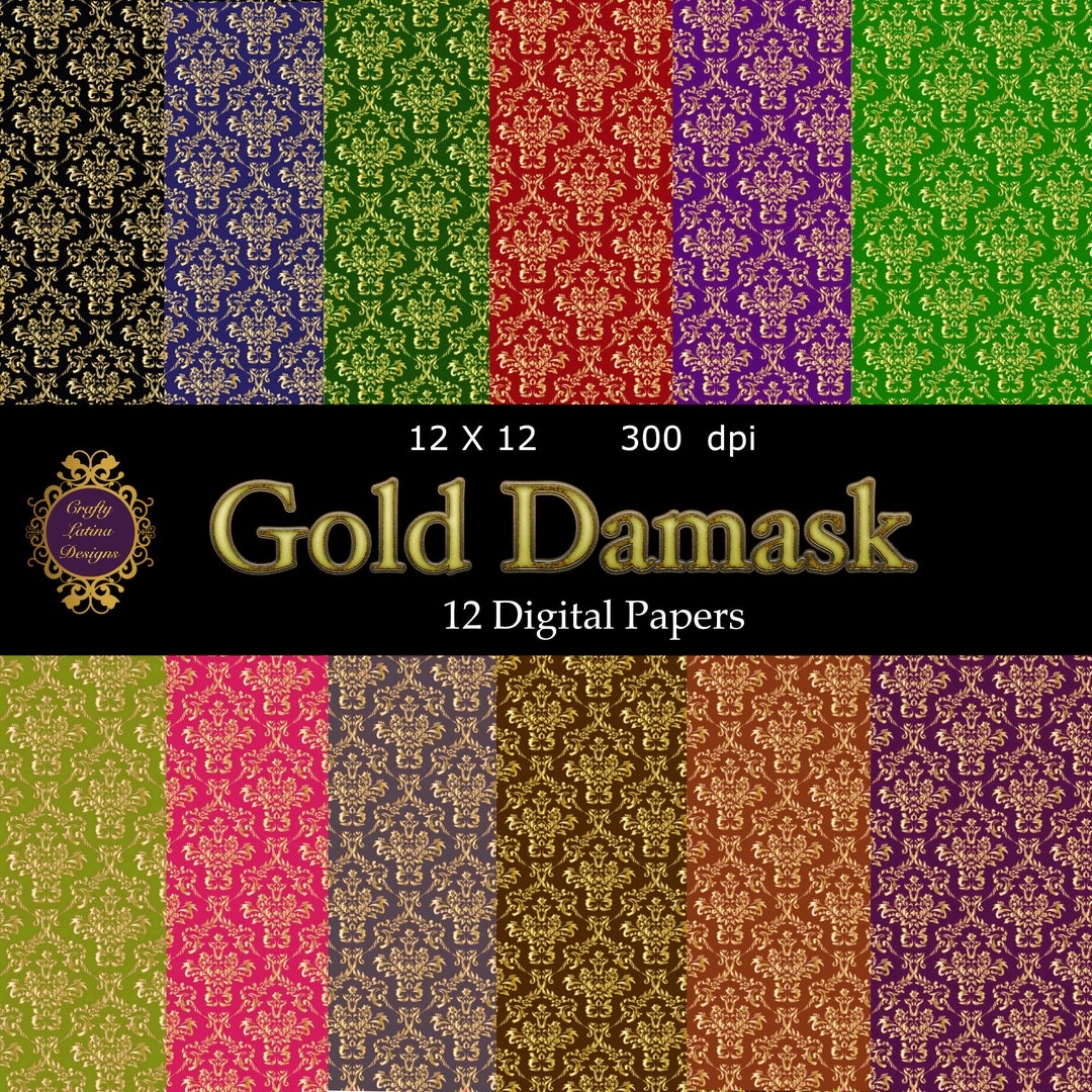 Gold Damask Digital Papers: Texture Scrapbook Paper (digital Download ...