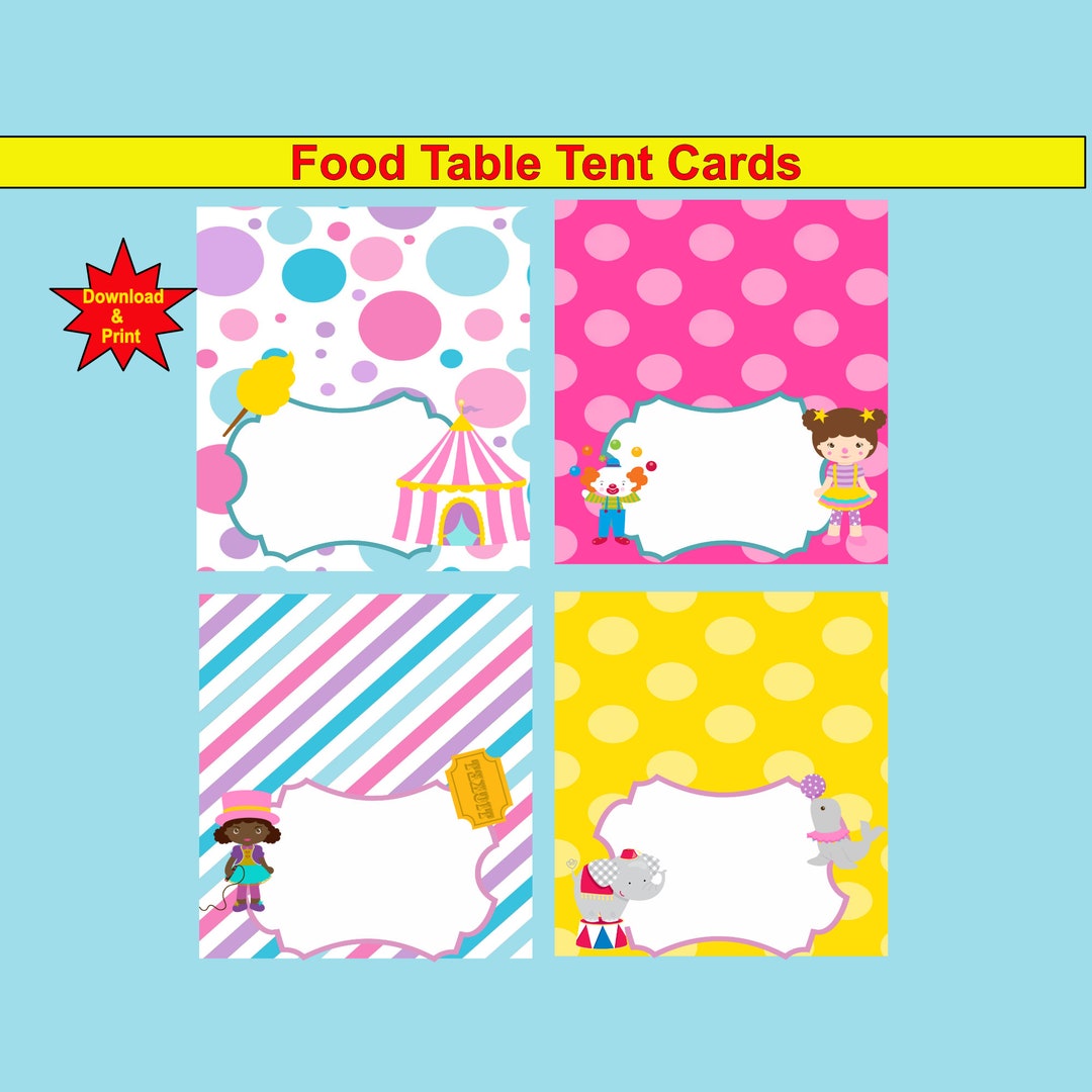 Circus Food Labels, Birthday Party Food Labels, Party Food Tent Cards ...