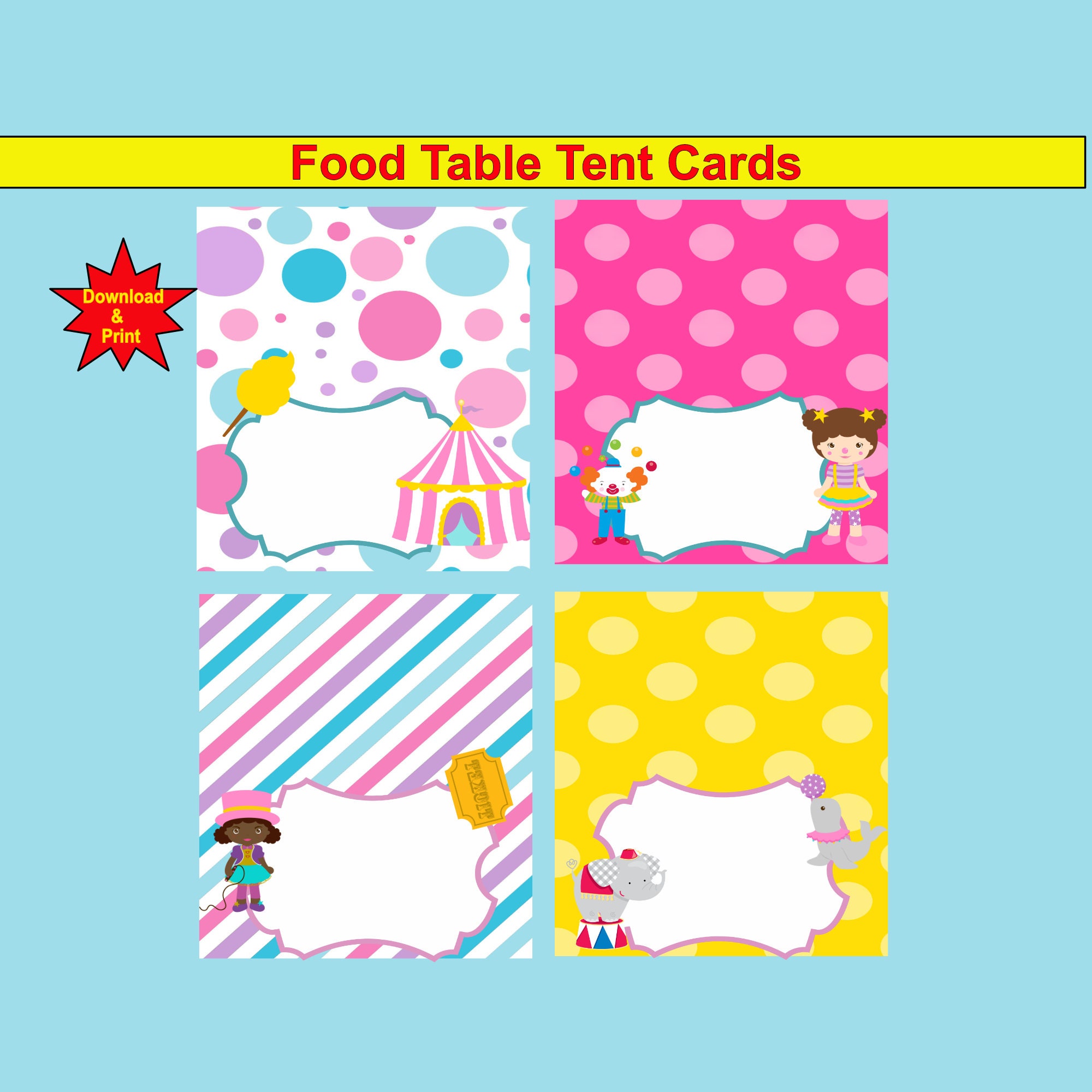 Circus Food Labels, Birthday Party Food Labels, Party Food Tent Cards ...