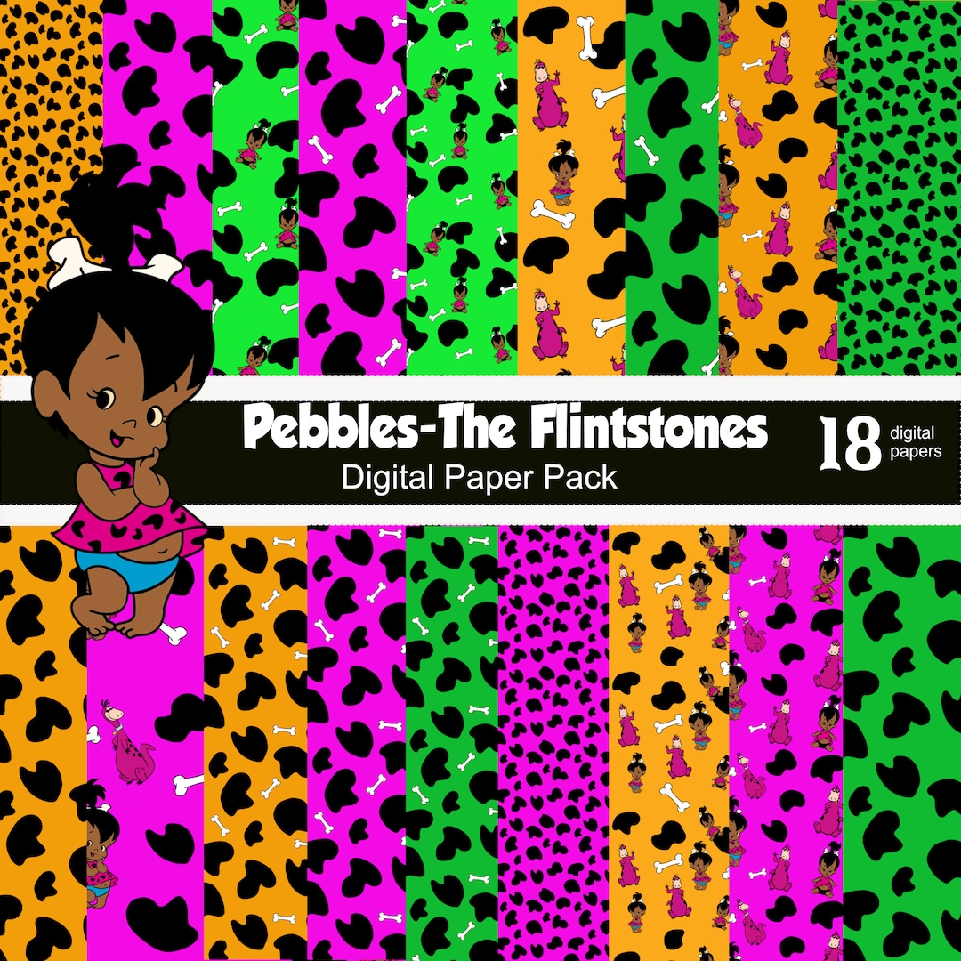 The Flintstones Pebbles Dark Skin Tone Digital Paper, Flintstones Paper ...