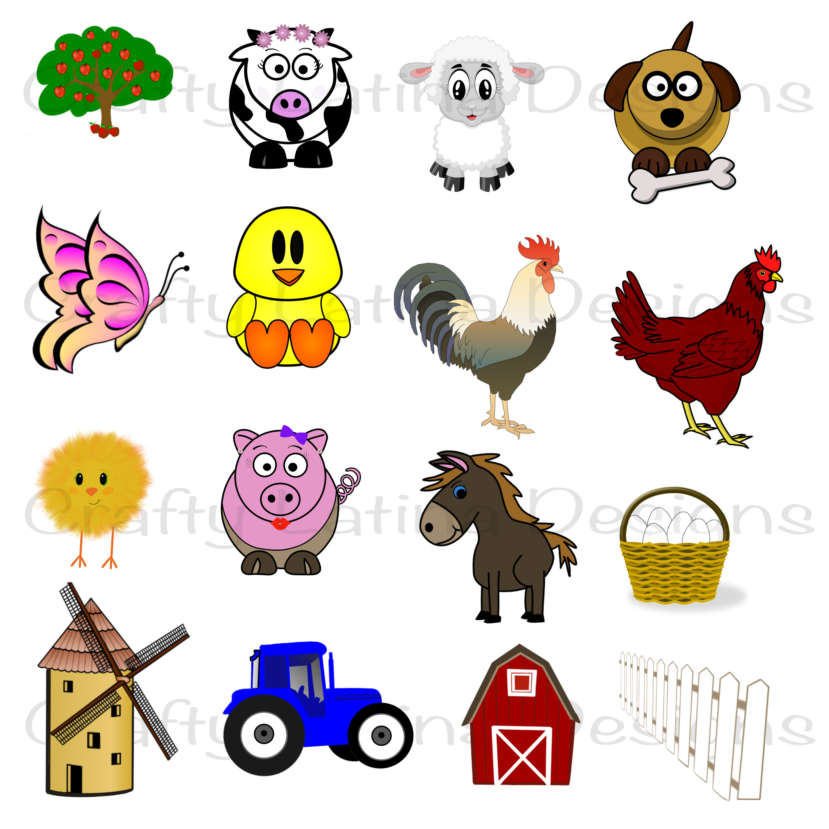 Farm Animal Clipart Set, Digital Paper, Animal Clipart, Red Barn ...