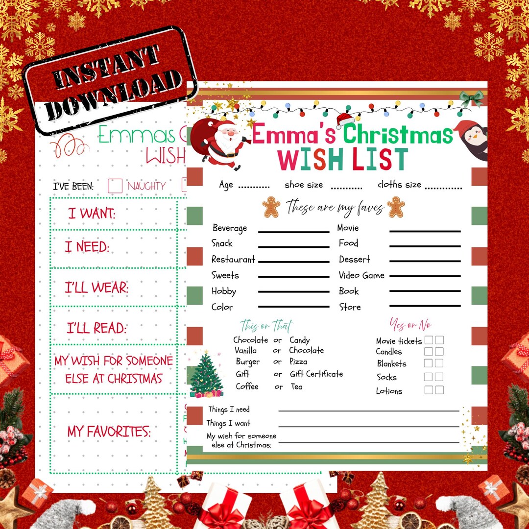 Printable Christmas Wish List, Editable Wish List, Kids Holiday Wish ...