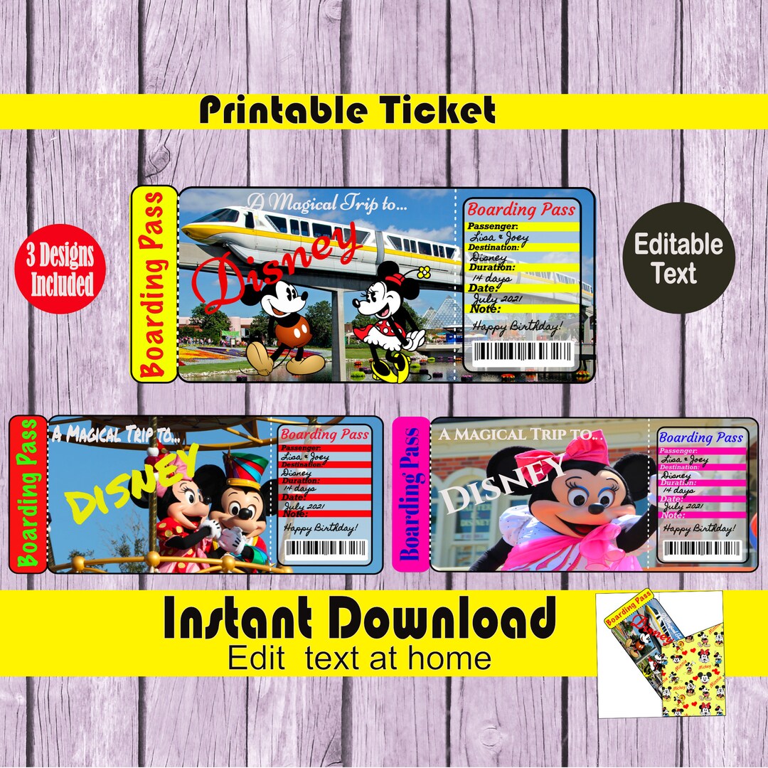 Editable Disney Ticket, DIY Printable Airline Ticket. Editable Ticket ...