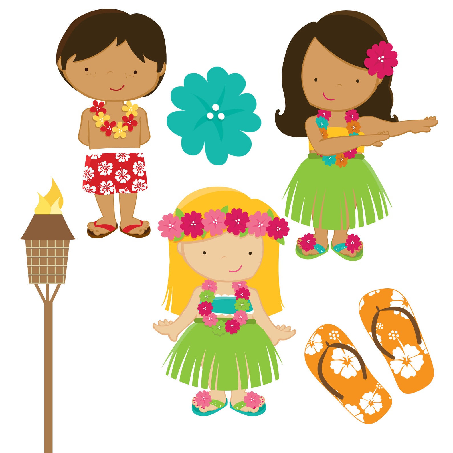 Luau Party Clipart, Aloha Party Clipart, Hawaiian Beach Party Clipart ...