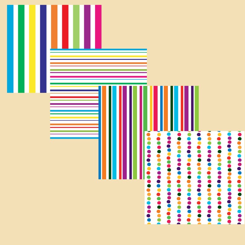 Rainbow Digital Papers Rainbow Scrapbooking Paper Pack Striped Polka ...