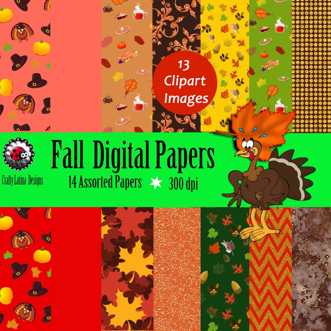 Fall Digital Paper Pack: Thanksgiving Clip Art, Seamless Patterns ...