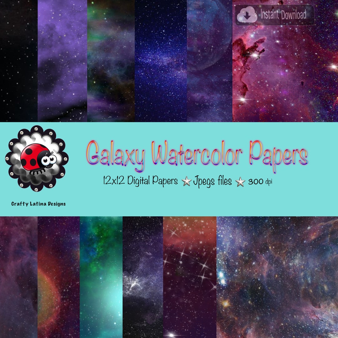 Watercolor Galaxy Digital Papers, Night Sky Background Paper ...