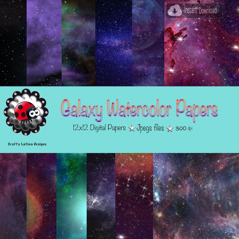 Watercolor Galaxy Digital Papers, Night Sky Background Paper ...