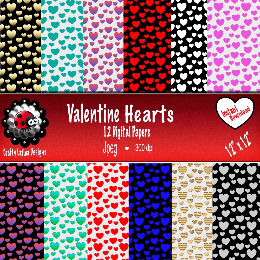 Hearts Digital Paper, Valentine's Day Printable Paper, Digital Download ...