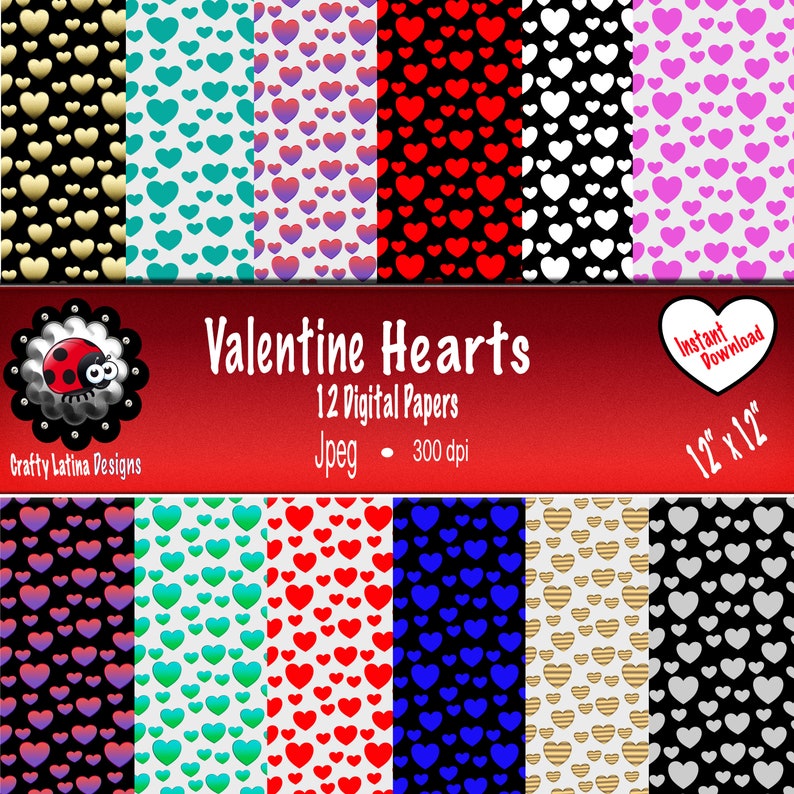 Hearts Digital Paper, Valentine's Day Printable Paper, Digital Download ...