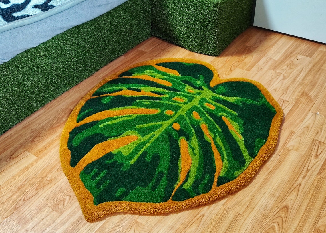 Handmade Tufted Rug Monstera Deliciosa Leaf Rug, Houseplant Inspired ...