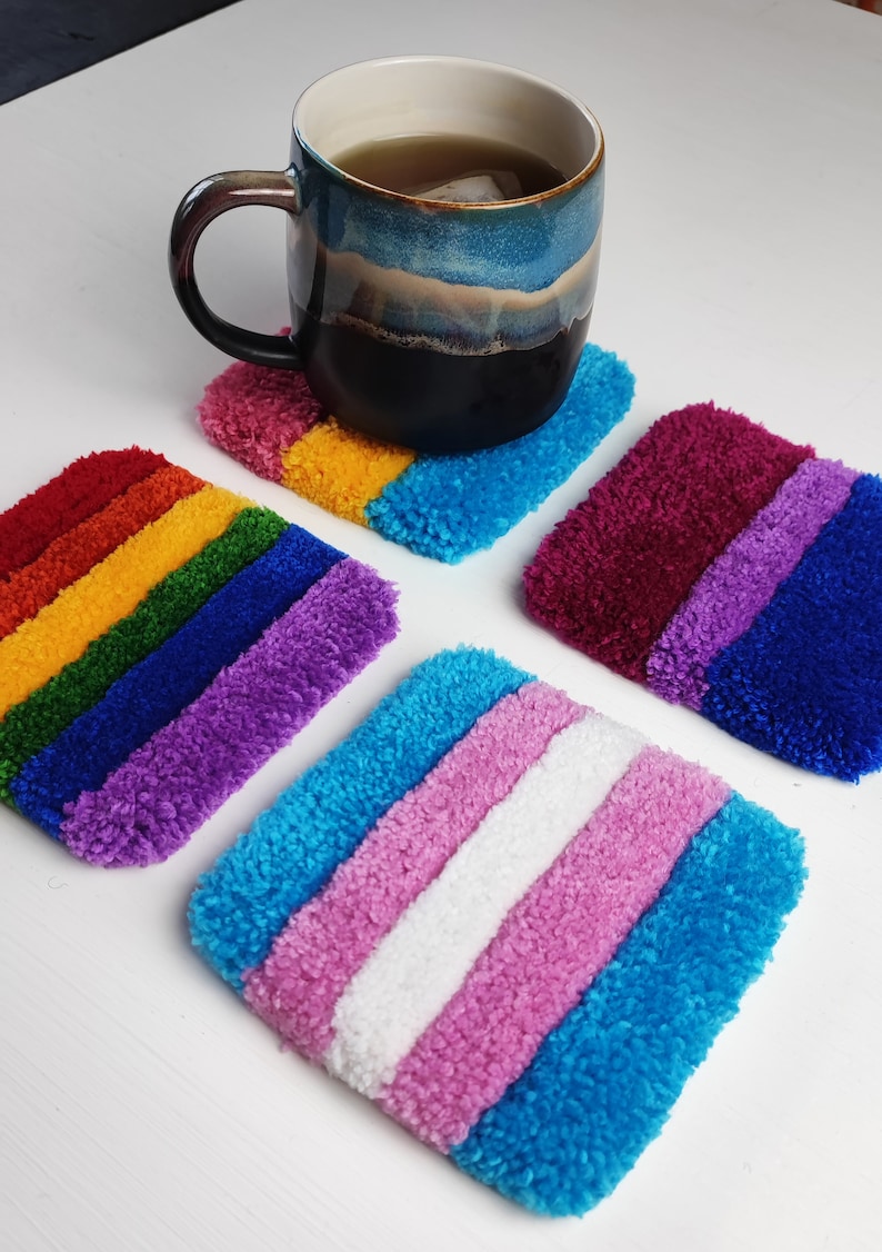 LGBTQ Flag Mug Rugs Tufted Mug Coasters, Handmade Mug Coasters, Coffee ...