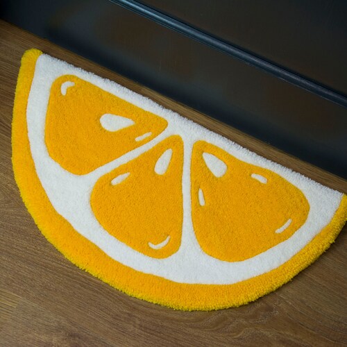 Handmade Lemon Rug, Hand Tufted Rug, Lemon Slice Rug, Small Rug, Bedroom Rug, Colorful and ...