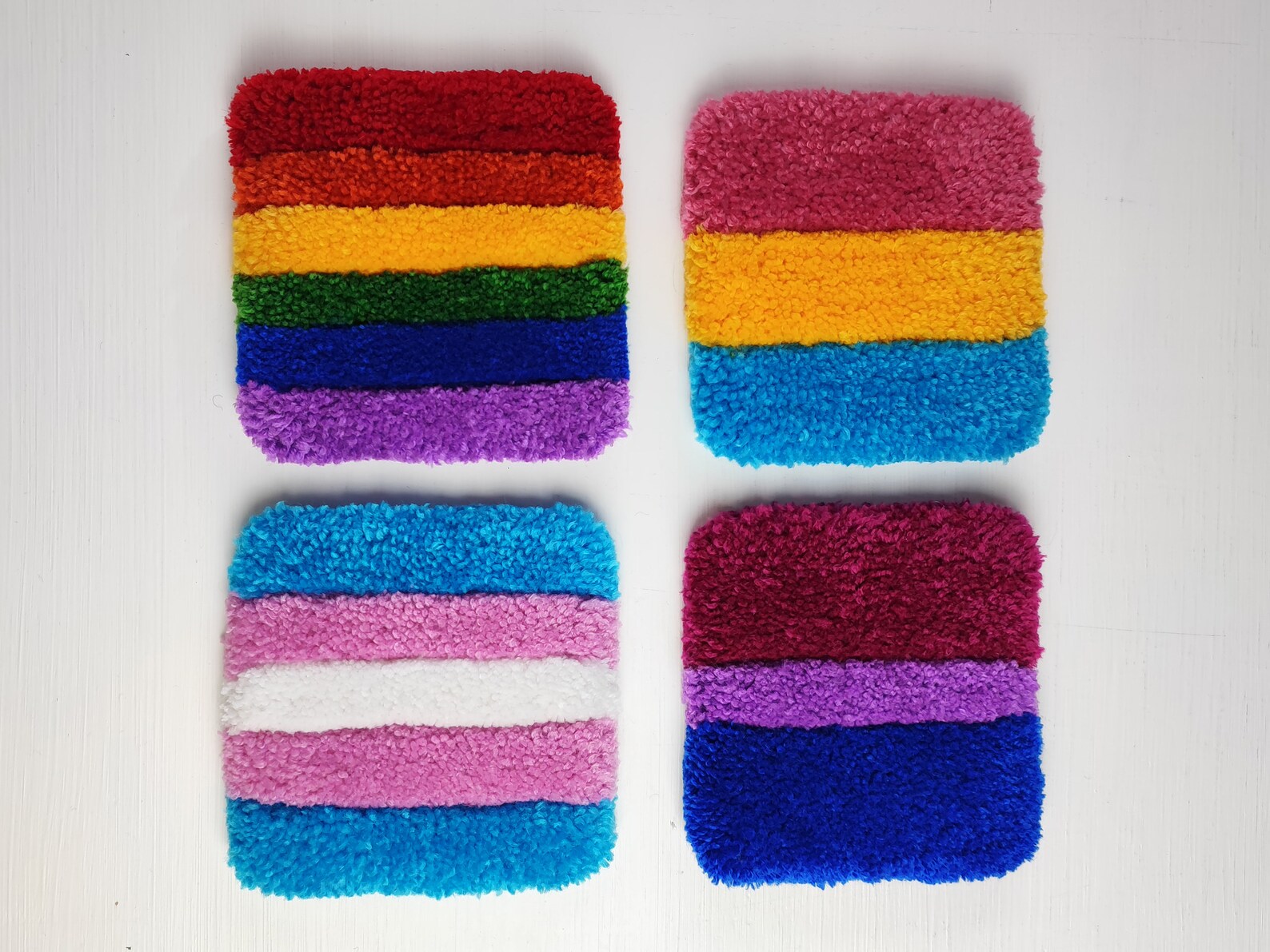 LGBTQ Flag Mug Rugs Tufted Mug Coasters, Handmade Mug Coasters, Coffee ...